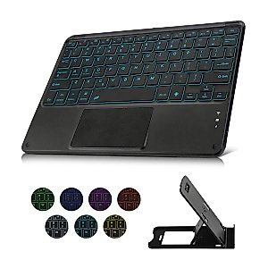 Bluetooth Keyboard with Touchpad Compatible with iOS/Android Windows, Ultra Slim 7-Colors Backlit Keyboard, Build in Trackpad Wireless Keyboard for iPhone/IPad/IPad Pro/Mac, Samsung Tablets, Laptop