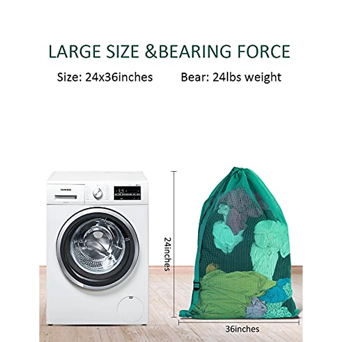 Daly Kate 3 Pack Mesh Laundry Bags with Adjustable Single Shoulder Straps 24" x 36" Sturdy Nylon Material Laundry Liners with Drawstring Closure for College, Dorm and Apartment