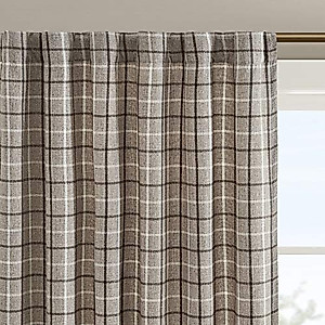 Madison Park Anaheim Cabin Plaid Curtain Window, Thermal Insulated Fleece Lining, Living Room Decor Light Blocking Drape for Bedroom, 1-Single Panel Pack, 50" x 95", Rod Pocket, Brown