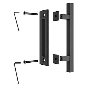 Genius Iron 12" Heavy Duty Sliding Barn Door Flush and Pull Handle, Black Rustic Design Handle for Gate, Garages
