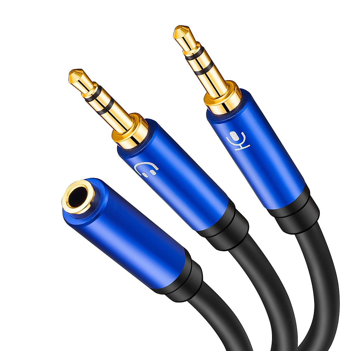 Tan QY Headphone Splitter 5FT, Headphone Splitter for Computer 3.5mm Female to 2 Dual 3.5mm Male Headphone Mic Audio Y Splitter Cable Smartphone Headset to PC Adapter (5Ft/1.5M, Blue)