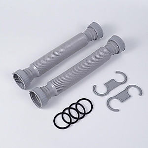 iFealClear 2 Pack 1-1/2" P-Trap Pipe, Flexible Sink Drain Pipe with 2 Rubber Sealing Rings, Flexible Drain Pipe Expandable 11"-34.5" P Trap Tubing Pipe for Kitchen Sink & Garbage Disposal, Gray