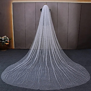 EllieWely Long Cathedral Length Pearl Wedding Bridal Veil With Metal Comb F07 3 M Ivory