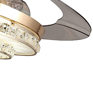 Lighting Groups 42 Inch Invisible Ceiling Fan with 3-Color Changing Light Remote Control Retractable Blades Fandelier for Living Room Dining Room Reversible Ceiling Fan with Indoor Lights (Gold D)