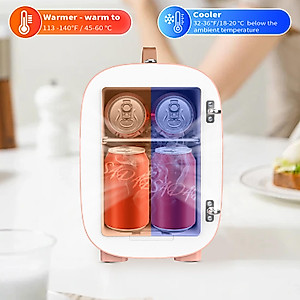 Hansburg Mini Fridge for Bedroom Skincare Cooler & Warmer Portable Small Refrigerator 4 Liter/6 can with 12v AC/DC/USB Option for Food, Drinks, Makeup, Dorm, Office and Car