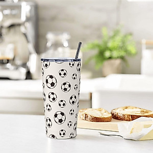 JASROTAO Soccer Balls Tumbler, Sports 20oz Stainless Steel Insulated Travel Tumbler,Travel Coffee Mug with Lid and Straw Cups Gifts for Women Men