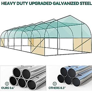 YITAHOME 30x10x6.5ft Greenhouse Large Heavy Duty Greenhouses Outdoor Tunnel Walk in Green House Gardening Upgraded Galvanized Steel Frame Ropes Zipper Doors 7 Crossbars Garden, Green
