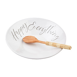 Mud Pie Happy Everything Bowl Set, 3" x 12" Dia | Spoon 11 1/2", White