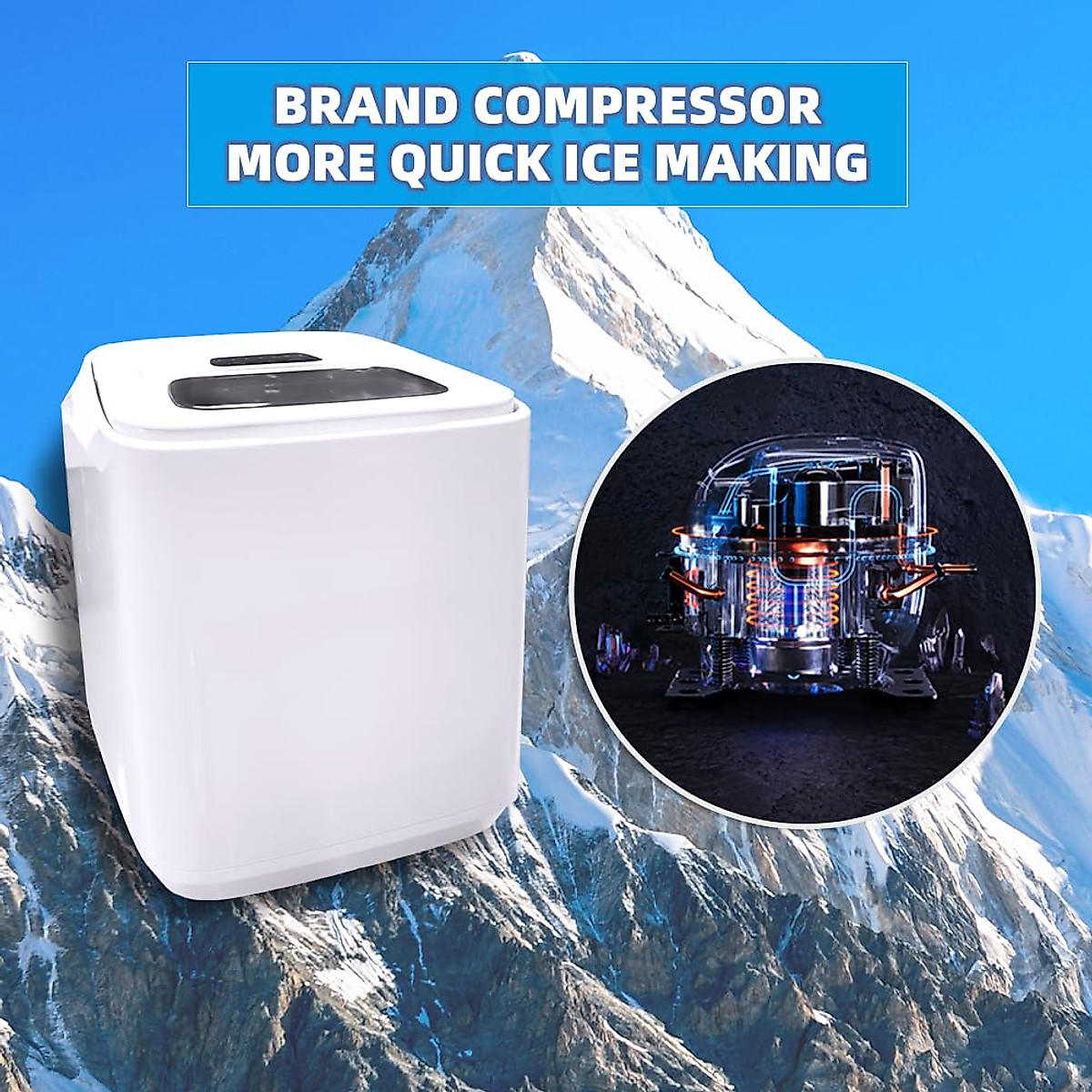 Countertop Ice Maker, 9 Cubes Ice Machine Ready in 6 Mins, 26Lbs/24H, Self-Cleaning Ice Machine with Ice Scoop and Baseket 3 Size of Bullet Ice Optional for Home Kitchen Office Bar Party