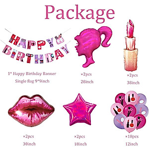 Cymylar Princess Balloon Girl Birthday Balloon Spa Girl Birthday Party Decoration Make Up Party Supplies Lip Lipstick Princess Foil Balloon