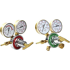 KLLsmDesign Dual Welding Gas Gauges, Oxygen (CGA-540) and Acetylene (CGA-510) Regulators Combo (2 PCS), Gauges Gas Welder Regulator
