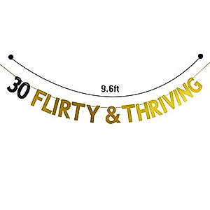 30 Flirty & Thriving Banner, 30th Birthday Bunting Sign, Dirty Thirty Party Decorations, Dirty 30 Party Sign, Gold and Black Glitter