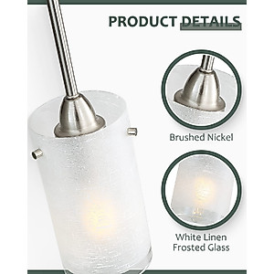 Eietonte 1-Light Mini Pendant Light Fixtures, Modern Chandelier Hanging Ceiling Light with White Frosted Shade, Brushed Nickel Pendant Lighting for Kitchen Bedroom Hallway, Adjustable Height, 3 Pack