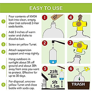 Flies Be Gone Monster Soda Bottle Fly Trap 6 Pack – Reusable Screw Tops for 2 Liter Bottles, KM34 Non-Toxic, No Poison, No Pesticide Bait - Suspension Straps - for Outdoor Use