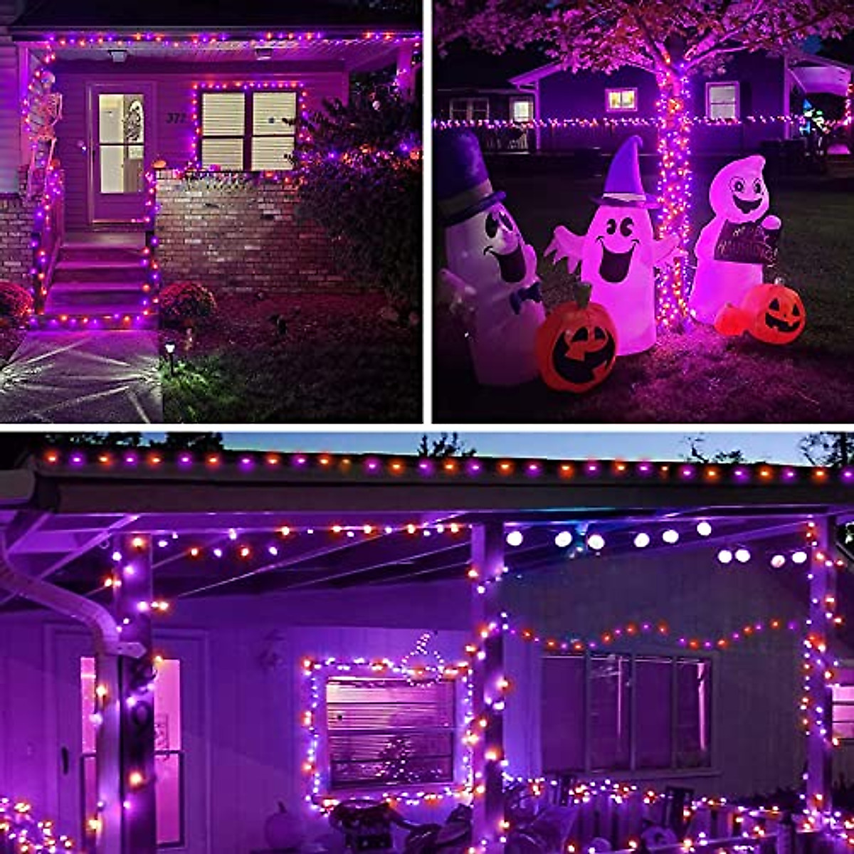 Purple and Orange Halloween Lights Solar String Lights Outdoor, 2 Pack 80FT 200LED Solar Twinkle Lights Outside Waterproof, Copper Wire 8 Modes Solar Halloween Lights for Halloween Decoration Outdoor
