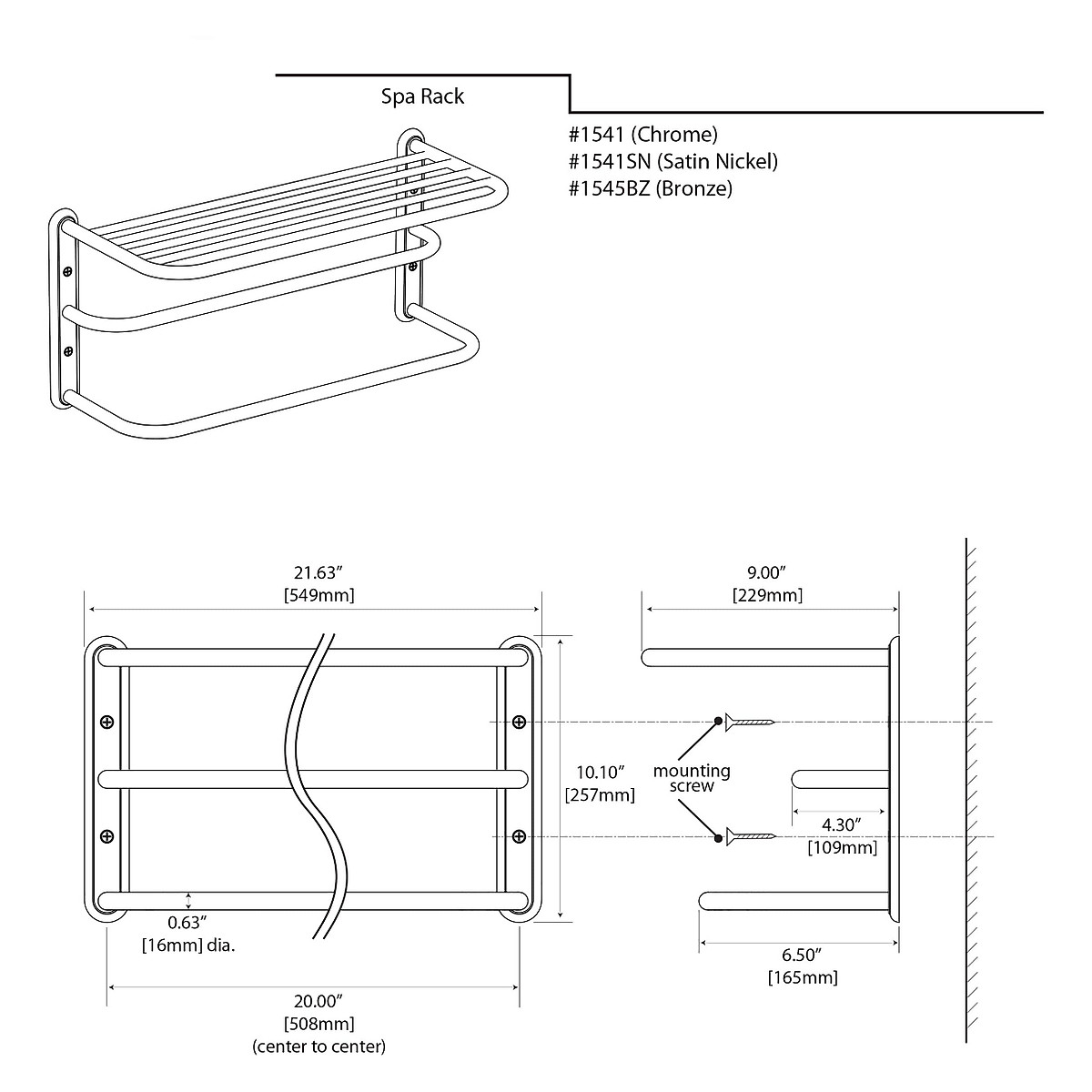Gatco 1541 Double Towel Rack with Chrome Finish