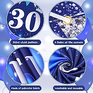 Blue 30th Birthday Decorations for Men Women, Navy Blue Silver Happy 30th Birthday Yard Banner, Blue 30th Birthday Balloons for 30th Birthday Anniversary Party Decorations Supplies