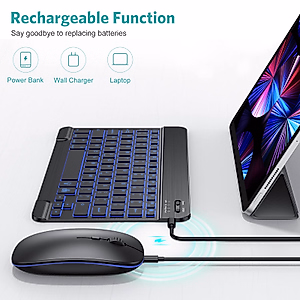 TECURS Bluetooth Keyboard and Mouse Combo for iPad - Rechargeable Wireless Keyboard & Mouse with 7-Color Backlit Compatible with iPad 10th/9th/8th Gen, iPad Pro/Air/Mini, iPhone15/14/13 Pro, Black
