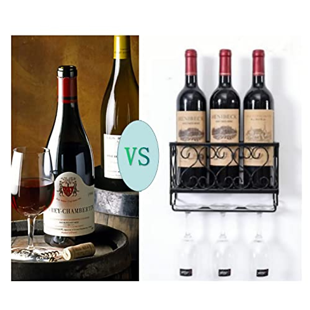 KNC Wall Mounted Wine Rack, Metal Bottle & Glass Holder with Hanging Stemware Glasses, Kitchen,Restaurant Living Room Décor,Storage Rack (Samll(25cm/9.84in))