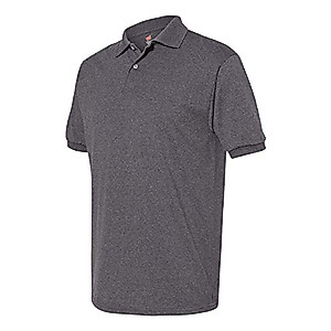 Hanes Men's Cotton-Blend EcoSmart Jersey Polo Charcoal Heather