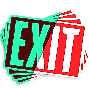 Exit Sign Stickers - Glow in The Dark - 4 pcs, 10" by 7" - Ideal Illuminated Emergency Exit Signs for Business or Office - Photoluminescent and UV Protected - Apply to Door, Wall, Window