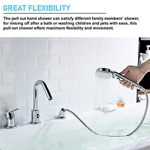 CREA Roman Tub Faucet, Tub Faucet Chrome Bathtub Bath Faucet Set 3-Hole with Hand Shower Tub Spout Diverter Deck-Mount Pull Out Bathroom Tub Faucet
