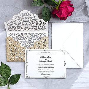 YIMIL 20 Pcs Laser Cut Wedding Invitation Cards with Envelopes for Wedding Quinceañera Birthday Engagement Bridal Shower Graduation Party (Gold Glittler)