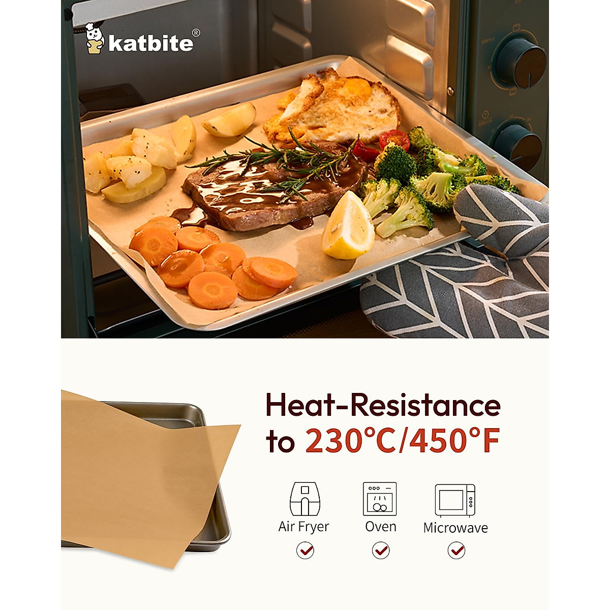 Katbite 400PCS Unbleached Parchment Paper Sheets, 12 x 16 IN Pre-Cut Baking Parchment, Heavy Duty Non-Stick Baking Paper for Half Sheet Cookie Bread Cake Pans, Grilling Meat Pizza,Oven,Air Fryer