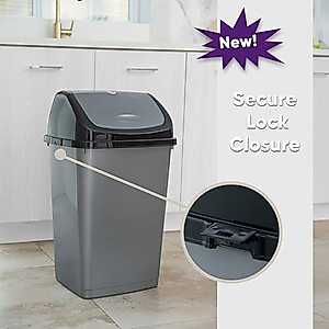 Superio Kitchen Trash Can 13 Gallon with Swing Lid, Plastic Tall Garbage Can Outdoor and Indoor, Large 62 Qt Recycle Bin and Waste Basket for Home, Office, Garage, Patio, Restaraunt (Grey/Black)