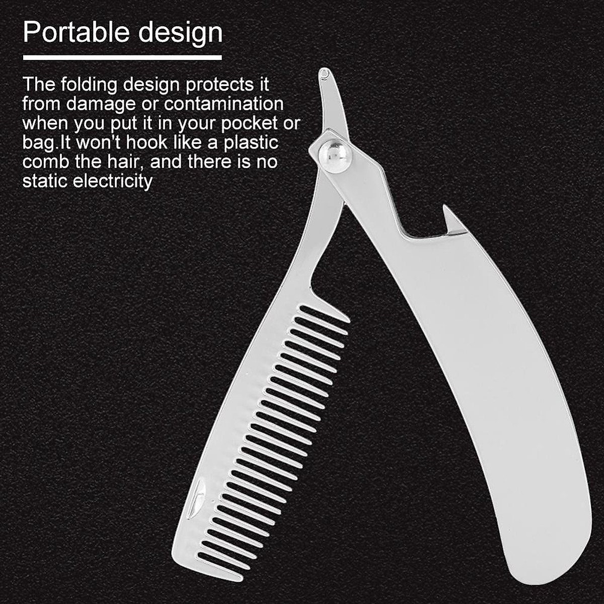 Folding Beard Comb, Portable Folding Mustache Tool Bottle Opener Portable Stainless Steel Beard Comb for Salon and Home Use
