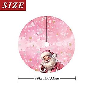 Christmas Tree Skirt Pink Tree Skirt Santa Claus Merry Christmas Tree Xmas Winter Tree Skirt 60 Inch for Pink Christmas Indoor Outdoor Decorations