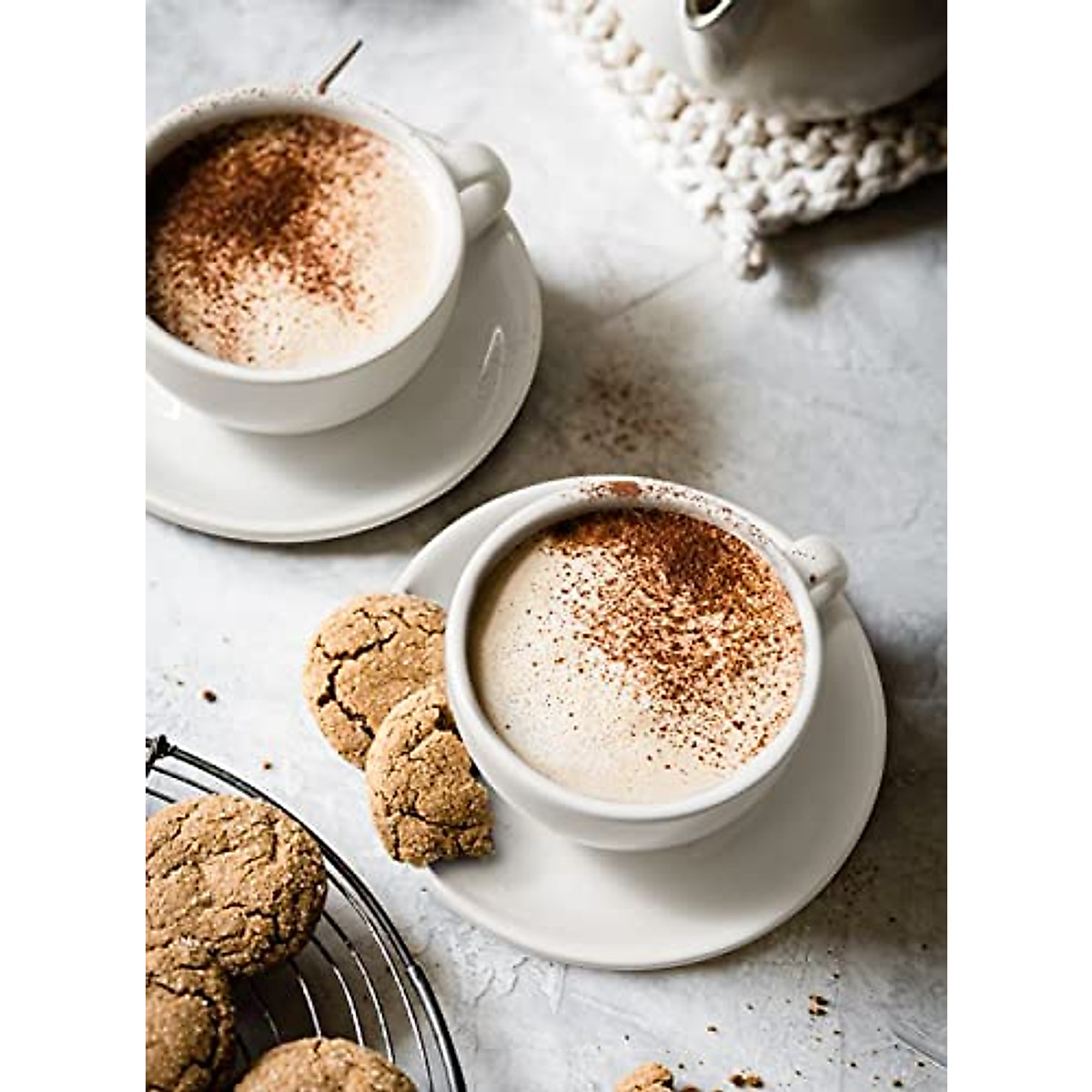 LE TAUCI 6 oz Cappuccino Cups with Saucers，Ceramic Coffee Cup for Au Lait, Double shot, Latte, Cafe Mocha, Tea - Set of 4, White