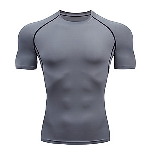 Men Short Sleeves Compression Top Base Layer Undershirt Workout Athletic Shirt Running Sport Dry Fitted Sleeve Purple