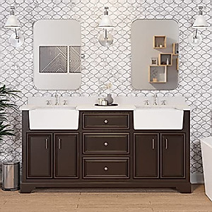 Kitchen Bath Collection Zelda 72-inch Double Farmhouse Vanity (Quartz/Chocolate): Includes Chocolate Cabinet with Stunning Quartz Countertop and White Ceramic Farmhouse Apron Sinks