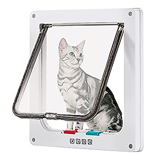CEESC Large Cat Door (Outer Size 11" x 9.8"), 4 Way Locking Cat Door for Windows & Sliding Glass Door, Weatherproof Cat Flap Door for Cats & Doggie with Circumference < 24.8"