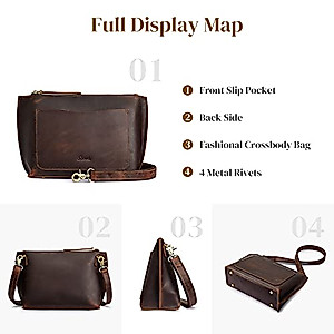 S-ZONE Women Genuine Leather Crossbody Bags Purses Vintage Shoulder Bag Fashion Handbags(Dark Brown)