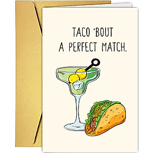 Funny Wedding Shower Card for Bride and Groom, Humorous Pun Wedding Card for Friends, Congrats Engagement Card, Taco 'Bout A Perfect Match