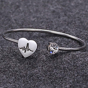 Jude Jewelers Stainless Steel Hear Shaped Open Cuff Statement Promise Anniversary Valentine Gift Bangle Bracelet (Silver)