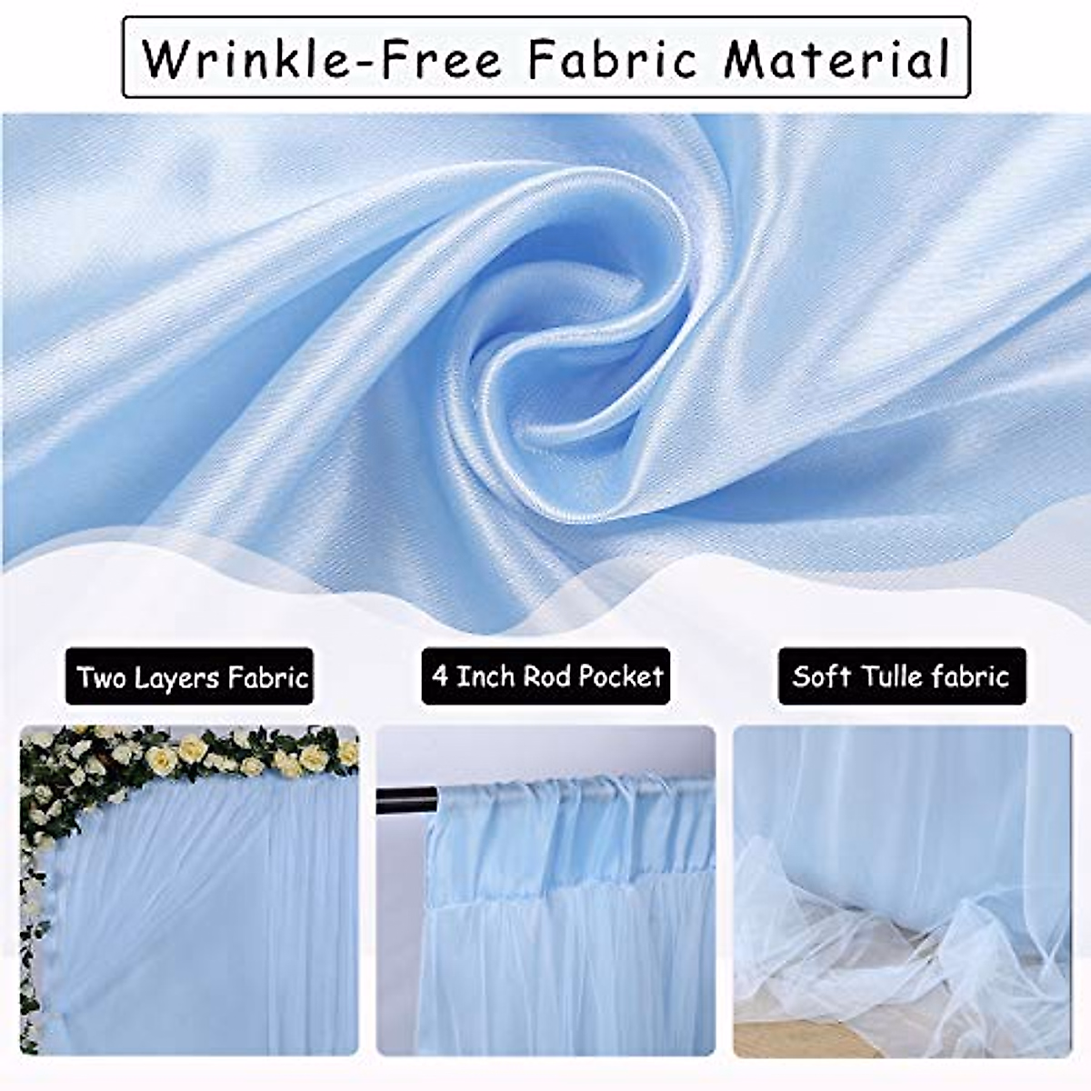 Wedding Tulle Backdrop Curtains 5ftx7ft Baby Blue Stage Backdrop Fabric Dessert Table Background Photography Decorations