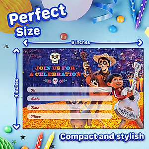 Set of 20 Coco -Themed Happy Birthday Invitation Cards & Envelopes - Lightweight (240g), Postcard Style Invites for the Perfect Party Pack