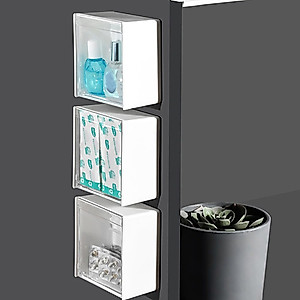 gifthub 2Pcs Plastic White Cotton Pads Holder Dispenser,No Drilling Cotton Ball Organizer Wall Mounted,Practical Multipurpose Cotton Ball Storage Box for Bathroom Kitchen