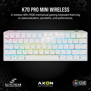 Corsair K70 PRO MINI WIRELESS RGB 60% Mechanical Gaming Keyboard - Fastest Sub-1ms Wireless, Swappable CHERRY MX Speed Keyswitches, Aluminum Frame, PBT Double-Shot Keycaps - NA Layout, QWERTY - White