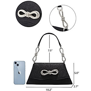 YIKOEE Sparkly Rhinestone Bow Evening Bag Clutch Purses for Women (Black)