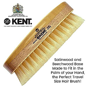 Kent MS23D Finest Men's Military Style Hair Brush - Satin and Beechwood Travel Size Base, Soft Pure White Natural Boar Bristle Ideal for Fine or Thinning Hair and Sensitive Scalps