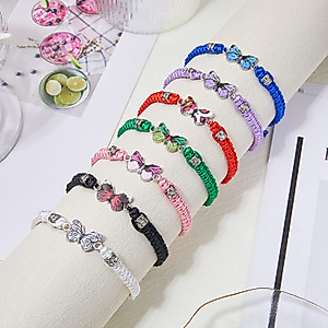 Meztole Always Believe in Yourself Butterfly Bracelet Adjustable String Butterfly Charm Purple Bracelets for Women,Hand Woven Lucky Bracelet Butterfly Jewelry Friendship Bracelet for Women (Purple)