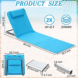 Beeveer 4 Pack Beach Lounge Chaise Chairs with 2 Folding Side Tables Portable Tanning Chair 5 Position Adjustable Lightweight Camping Chair for Sunbathing, Outdoor Yard, Lawn (Lake Blue)
