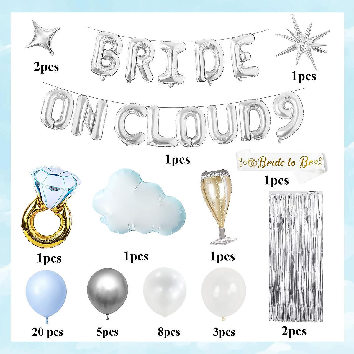 The Bride Is on Cloud 9 Bachelorette Party Decorations, Cloud 9 Bachelorette Bridal Shower Decorations for Women Girls