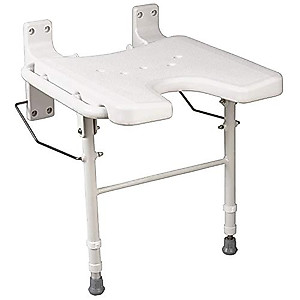 HealthSmart Wall Mount Fold Away Bath Chair Shower Seat Bench with Adjustable Legs, FSA and HSA Eligible, Seat 16 x 16 Inches, White