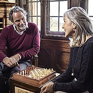 AMEROUS 12.8" x 12.8" Magnetic Wooden Chess Set with 2 Built-in Storage Drawers - 2 Bonus Extra Queens - Gift Packaging - Staunton Chess Pieces, Board Games Chess Sets for Adults and Kids