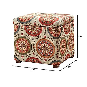 Homepop Home Decor | Classic Square Storage Ottoman with Lift Off Lid | Ottoman with Storage for Living Room & Bedroom, Suzani 17.50" x 17.50" x 17.50"
